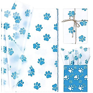 Bolsome 100 Sheets 20 * 14 Inches Dog Paw Print Tissue Paper for Gift Bags, Blue Puppy Paws Tissue Paper for Gift Wrapping for Birthday Baby Boys Shower DIY Craft