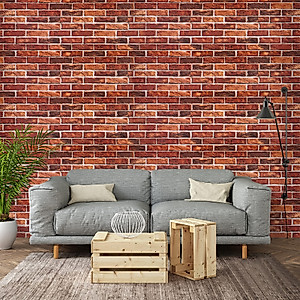 Red Faux Brick Wallpaper Peel and Stick Wallpaper 3D Brick Wallpaper 17.71in × 118in Self Adhesive Wallpaper for Fireplace Bedroom Living Room Decoration