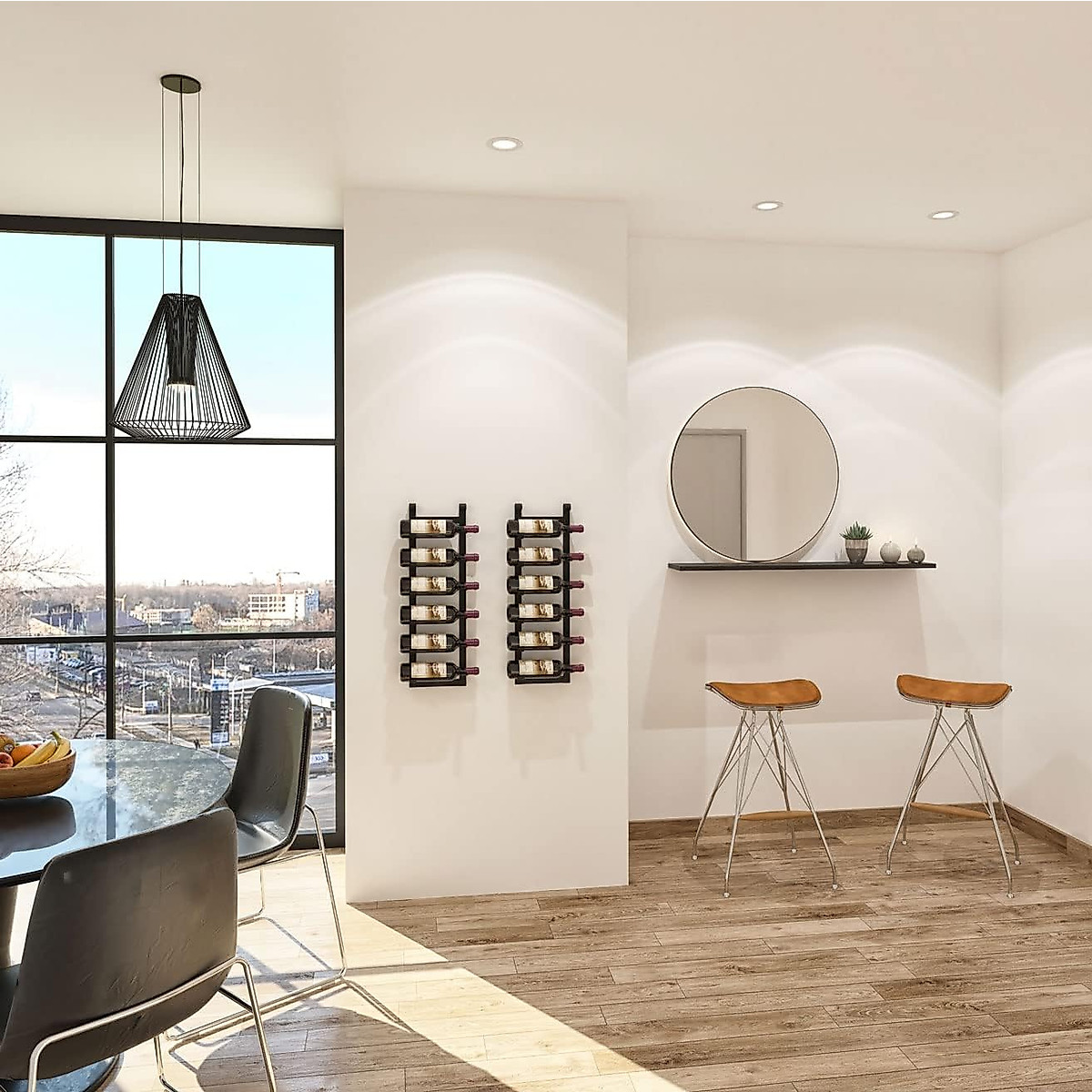 VintageView Le Rustique 6 Bottle Wall Mounted Wine Rack Stylish Modern Wine Storage with Label Forward Design (Matte Black, Set of 1)