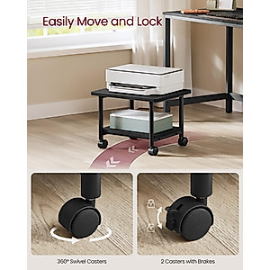 VASAGLE Industrial Under Desk Printer Stand, 2-Tier Mobile Machine Cart with Shelf, Heavy Duty Storage Rack for Office and Home, Black UOPS02B