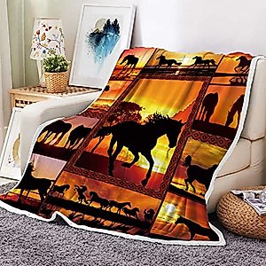 Horse Blanket, Western Animal Print Throw Blanket Comfort Warmth Soft Bed Throw TV Blanket, Fuzzy Fleece Throw Blankets for Couch Sofa Bed Decor 50 x 60 Inches