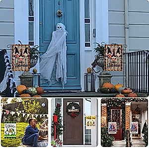 Set of 10 Gnome Seasonal Garden Flags, Double-side Printed Festival Yard Flag Vertical Burlap Gnome Garden Flags Colorful Welcome House Flag for Halloween Christmas Fall and More(12.6 x 18.1 inch)