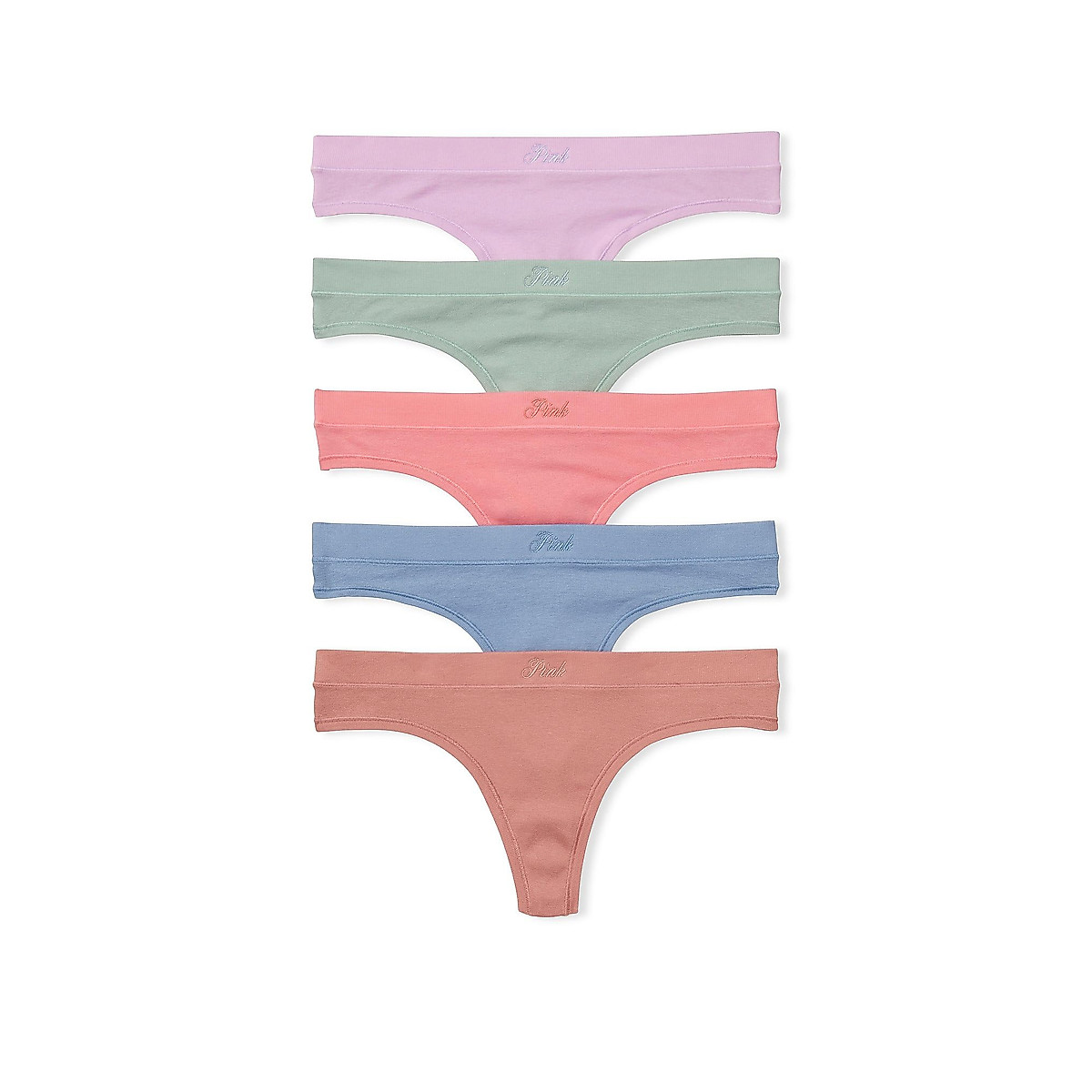 Victoria's Secret PINK Naturals Thong 5 Pack, Cotton Panty Pack, Women's Underwear, Natural Tea Dye (XL)
