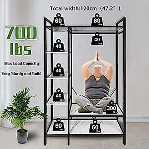 AT-VALY Heavy Duty Clothes Rack with Shelves,Freestanding Closet Organizer Metal Wardrobe Closet Mens Womens Storage Shelves Clothes Storage Rack (Black)