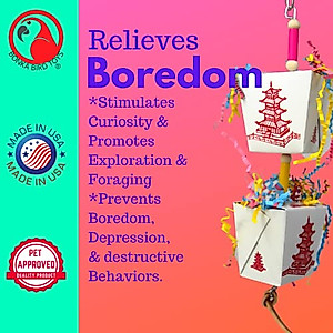 Bonka Bird Toys 3874 Duo Take Out Small Medium Bird Toy Oyster Pail Treat Box Foraging Paper Chew Shred Cockatiel Parakeet Conures and Other Similar Birds