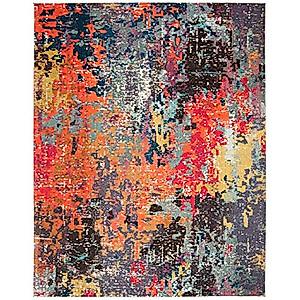 SAFAVIEH Monaco Collection 5'1" x 7'7" Blue/Orange MNC266M Modern Boho Abstract Non-Shedding Living Room Bedroom Area Rug