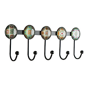 Banllis Boho Coat Rack Wall Mounted with 5 Hooks, Forest Theme Mandala Pattern Decorative Wall Hooks for Hanging Hat, Key, Towel, Purse, Bag, and Robe - for Entryway, Bathroom, and Kitche