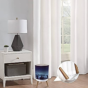 Small Trash Can with Lid for Bathroom Kitchen Office Diaper mountains landscape flat Night nature scenery fir trees hills horizon Bedroom Garbage Trash Bin Dog Proof Waste Basket Cute Decorative