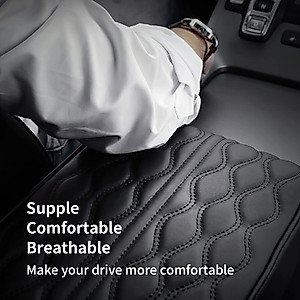 FANRUIQI Car Center Console Heighten Cover, Leather Memory Foam Car Armrest Booster Pads, Leather Car Armrest Cover Protector, Suitable for Most Vehicles, SUVs, Trucks, Cars (Black)