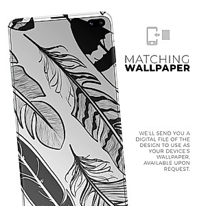 DesignSkinz Vector Black and White Feathers Protective Vinyl Decal Wrap Skin Cover Compatible with The Samsung Galaxy S20 (Screen Trim & Back Glass Skin)