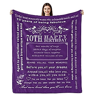Yufobel 70th Birthday Gifts for Women, Gift for 70 Year Old Women, 70 Years Old Birthday Gift Idea, Happy 1952 70th Birthday Gift for Grandma/Mom/Wife, 70th Birthday Throw Blanket 60’’x50’’