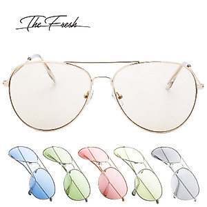 The Fresh Classic Metal Frame Light Color Lens XL Oversized Aviator Sunglasses with Gift Box (4-Glod, Brown)