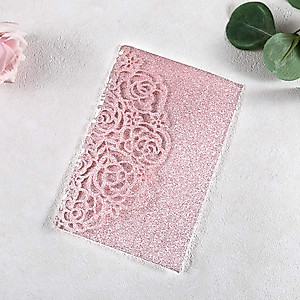 DreamBuilt 4.7x7 inch 50PCS Blank Rose Gold Glitter Quinceanera Invitations Kit, Laser Cut Hollow Rose Quinceanera Invitation Cards with Envelopes