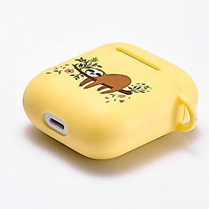 JOYLAND Yellow Case Cover for AirPod 1&2 w/Keychain Ring Carabiner Clip,Lovely Sloth Case Wireless Earphone Case Smooth Anti-dust Silicone Protective Cover Soft Skin Cute Case fr AirPods 1 & 2