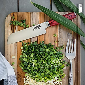 BUBBA Kitchen Series 7" Santoku Knife, an all-purpose kitchen knife for produce, veggies, fish or meat with a premium German Steel Blade for all your kitchen needs