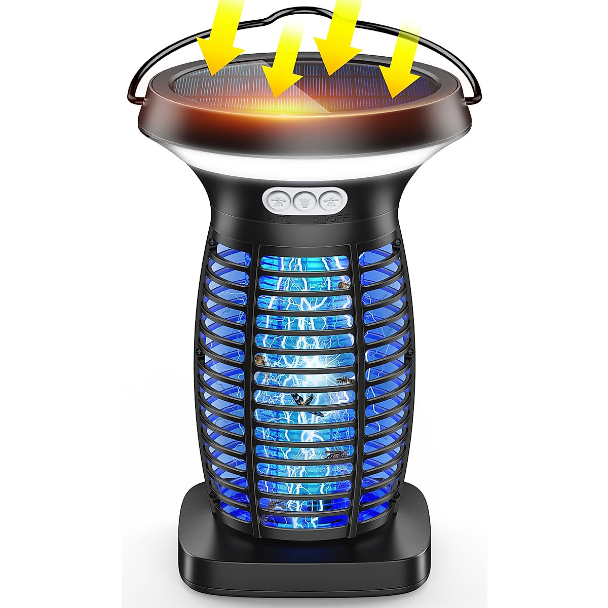 PhatroyYee Solar Bug Zapper Outdoor, 3-in-1 Mosquito Zapper Outdoor Solar Powered, Cordless Electric Bug Zapper Indoor with Night Light, Waterproof Fly Zapper for Patio Backyard Home Kitchen Camping