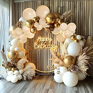 Sand White Gold Balloon Arch Kit,White Beige Balloons with Metallic Gold Latex Balloons for Boho Baby Shower Wedding Bridal Engagement Anniversary Birthday Decorations(white gold)
