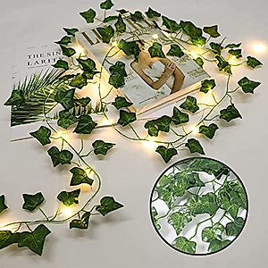 2 Pack 6.56 Ft Green Ivy Leaves Fairy String Lights Battery Operated, 80 LEDs Battery Powered Artifical Garland Plant Vine Fairy Light for Bedroom Wedding Party Holiday Patio Decor（Warm White）