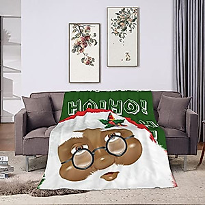 Flannel Throw Blanket,African American Santa Claus Christmas Holiday Ultra Soft Lightweight Warm Cozy Fleece Blanket for Couch Bed Travel Home Bedroom Adults Kids 60"x50"