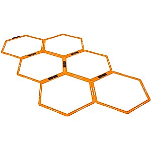 Max4out Hex Agility Rings Set of 6 Rings for Speed & Agility Footwork Training, Hexagon Ladder with Fitness Equipment Sport Workout Home Gym, Kids and Adults (Orange)