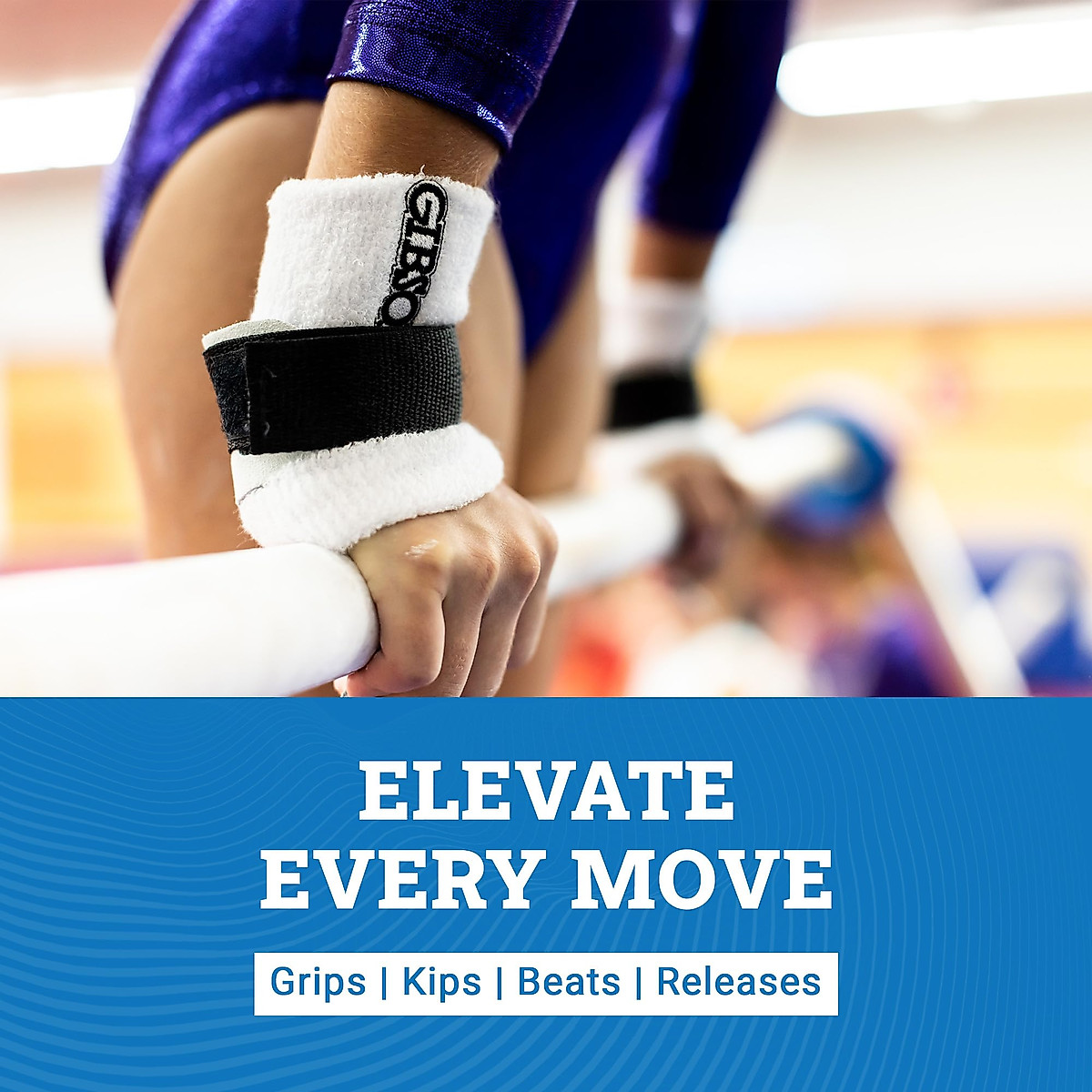 Gibson Athletic Just Right Velcro Hook & Loop Uneven Bar Grips, Gymnastics, White/Black, Small