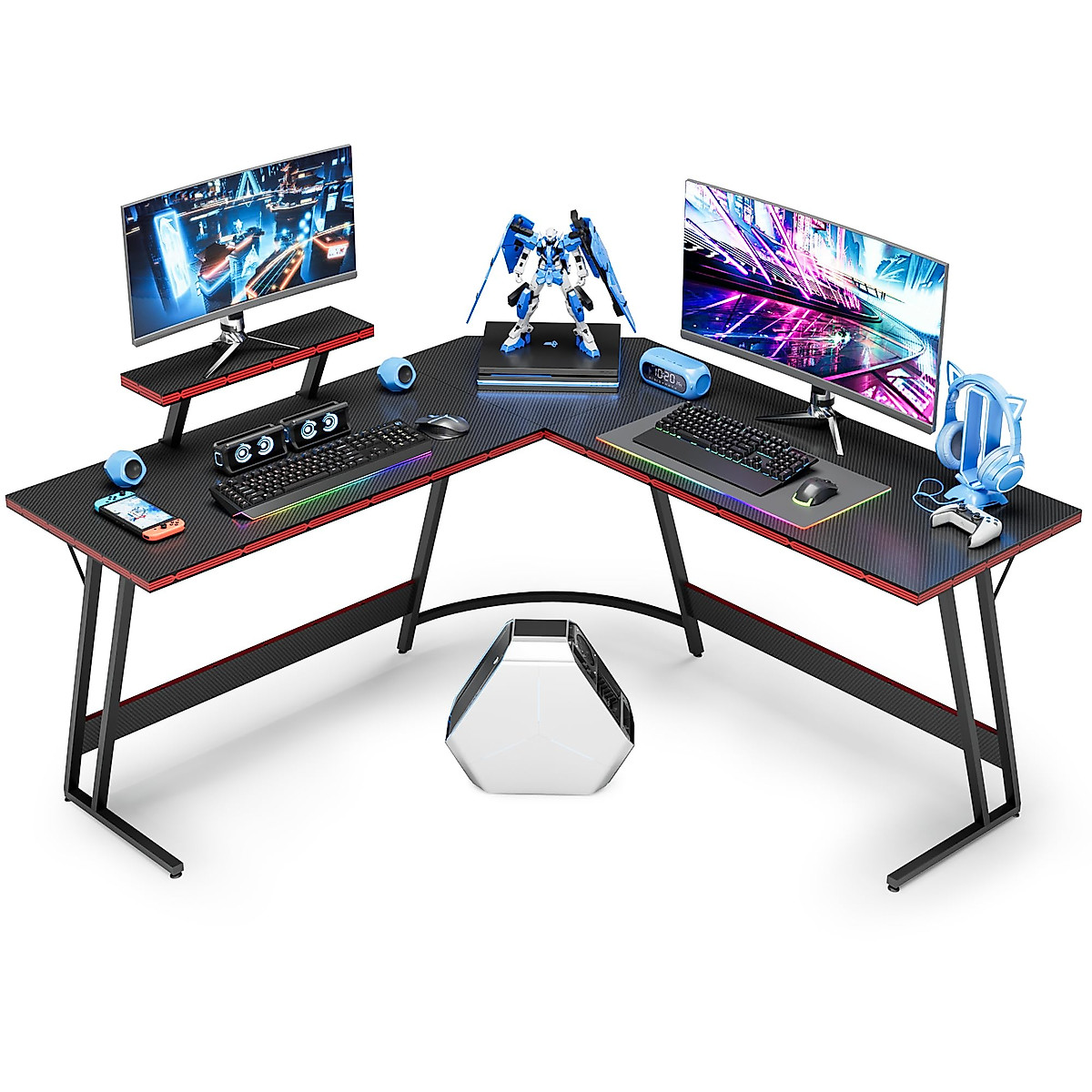 JUMMICO L Shaped Gaming Desk, 51 Inch Pc Corner Table, Computer Corner Desk with Monitor Stand for Home Office Sturdy Writing Workstation (Large, Black)