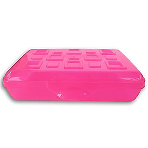 Sterilite Snap-Closed Neon Pink Square Patterned Pencil Case Box
