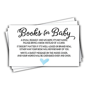 All Ewired Up 50 Blue Watercolor Heart Baby Shower Book Insert Request Cards (50-Cards)