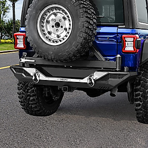 OEDRO Rear Bumper w/Tire Carrier Compatible for 2018-2025 Jeep Wrangler JL & Unlimited JLU (2/4 Doors), Full Width Back Bumper w/Hitch Receiver & D-Rings & Reflective Armor