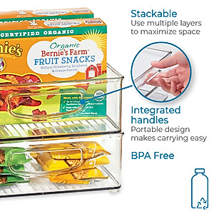iDesign Linus Plastic Storage Bin with Handles for Kitchen, Fridge, Freezer, Pantry, and Cabinet Organization, BPA-Free, Clear