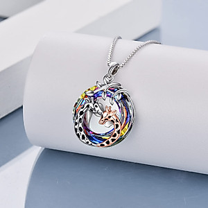 AOBOCO Giraffe Pendant Necklace Sterling Silver Giraffes Jewelry Gifts for Mom Daughter