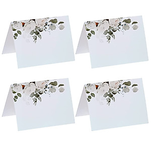 Stylish Tent Table Place Cards with Printed Watercolor Flowers - Small Paper Place Cards Name Cards - Printed on Both Sides for Table Setting, Suitable for Wedding, Banquets, Parties - 50 Packs