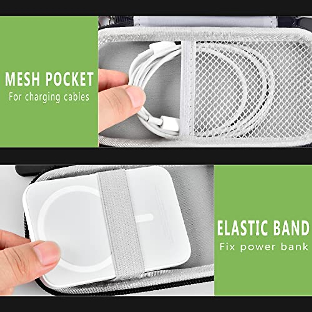 Case Compatible with Apple MagSafe Charger Battery Pack, Holder for Mag Safe Magnetic Power Bank for iPhone 12, Storage with Strap & Mesh Pocket for 20W USB-C Power Adapter and Cable (Case Only)