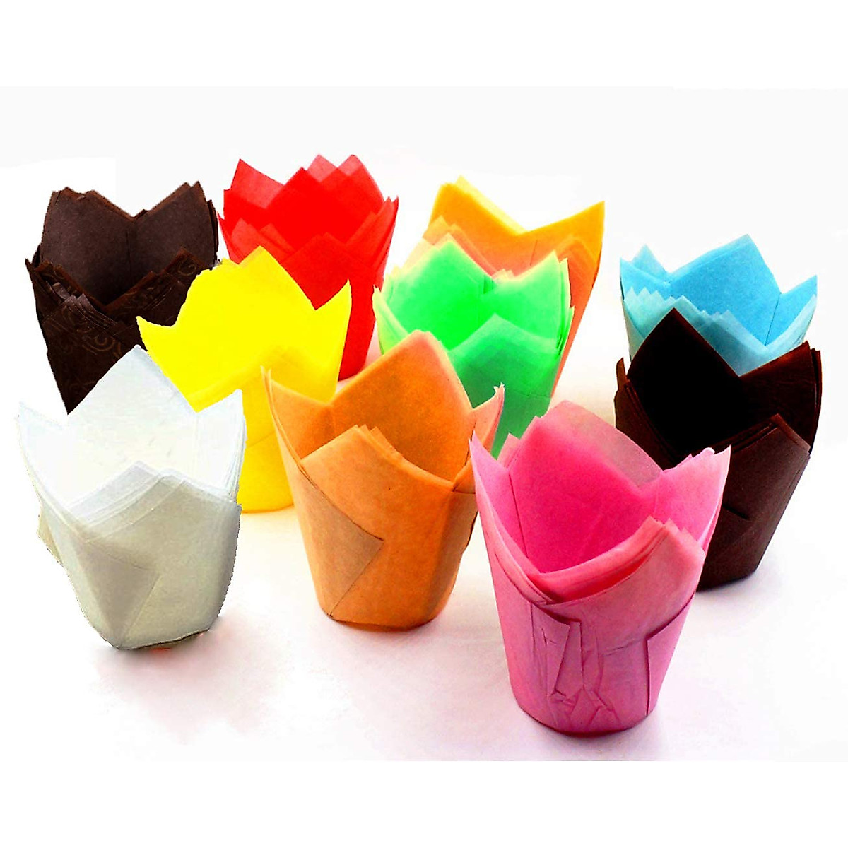 Sinrier 200 Count Tulip Baking Cups Cupcake Muffin Liner for Weddings, Birthdays, Baby Showers, Colourful and Natural（Ten color）