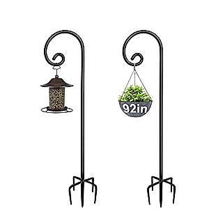 Artigarden Outdoor Shepherd Hooks 92 inch Tall for Bird Feeder (2 Packs), Adjustable Metal Garden Poles for Hanging Plants Solar Light Lantern, Bright Black