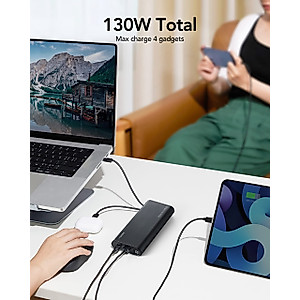 VEGER 25000mAh Portable Laptop Charger with Built-in Cables, Laptop Power Bank 100W PD/PPS Fast Charging Battery Pack (Total 130W) for MacBook Dell XPS iPad iPhone 14/13/12 Series, Samsung, More