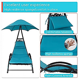 Yewuli Outdoor Chair with Canopy Patio Recliner Lounger Chair Arc Stand with Waterproof Canopy and Cushion, Patio Chaise with Headrest for Garden Backyard Poolside (Blue)