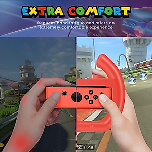 TNP Racing Wheel for Nintendo Switch/Switch OLED Joy-Con Controller (Set of 2 Red + Blue) Racing Steering Wheel Controller Accessory Grip Handle Kit Attachment