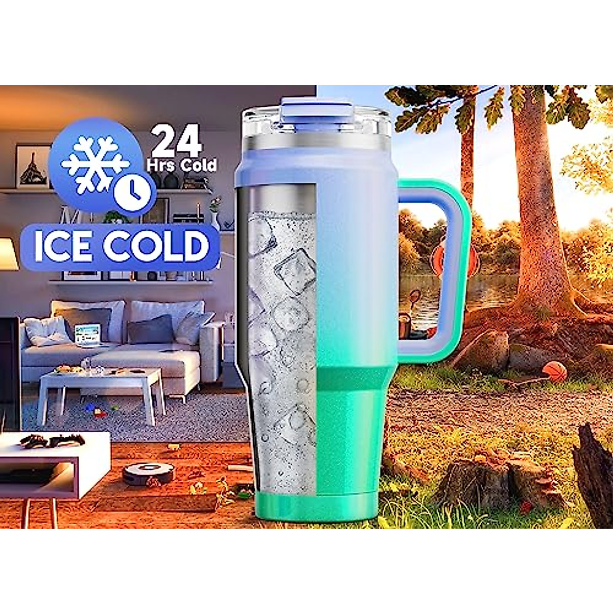 Meoky 32 oz Tumbler with Handle, Insulated Tumbler with Lid and Straw, Stainless Steel Travel Mug, Keeps Cold for 24 Hours, 100% Leak Proof, Fits in Car Cup Holder (Fairyland)