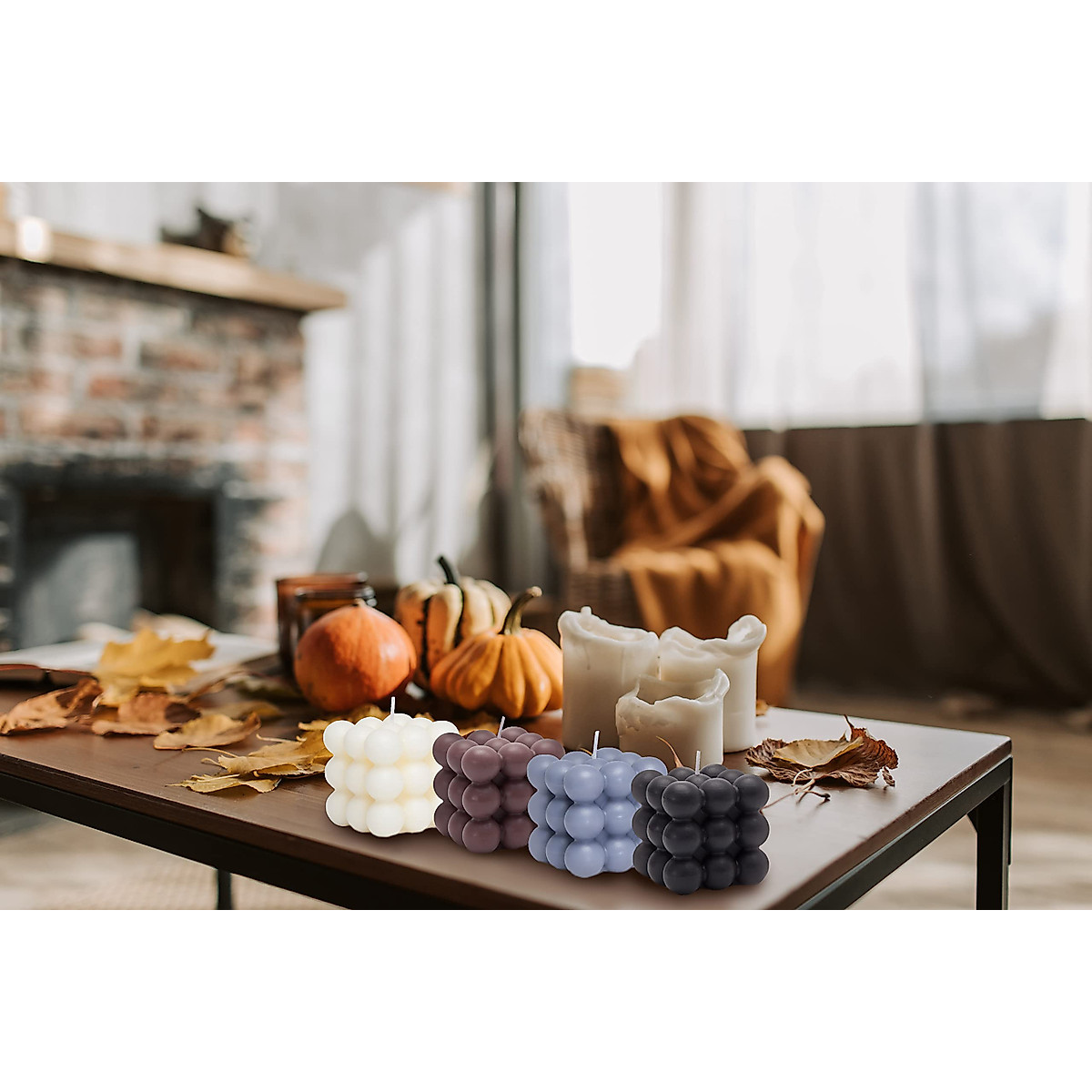 Bubble Candle, 4pcs Cube Soy Wax Bubble Candles Scented Aesthetic Bubble Candle Set for Home Bedroom Decor Birthday Mothers Day Gifts for Mom (Black+ White+Grey+Brown)