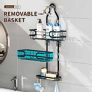 Tonswachic Shower Caddy Hanging, Rustproof Shower Organizer - Anti-Swing Shower Shelf Racks Over Shower Head, Bathroom Shower Caddies 3-Tier with Storage Basket, Soup Holder, Hooks for Razor/Sponge
