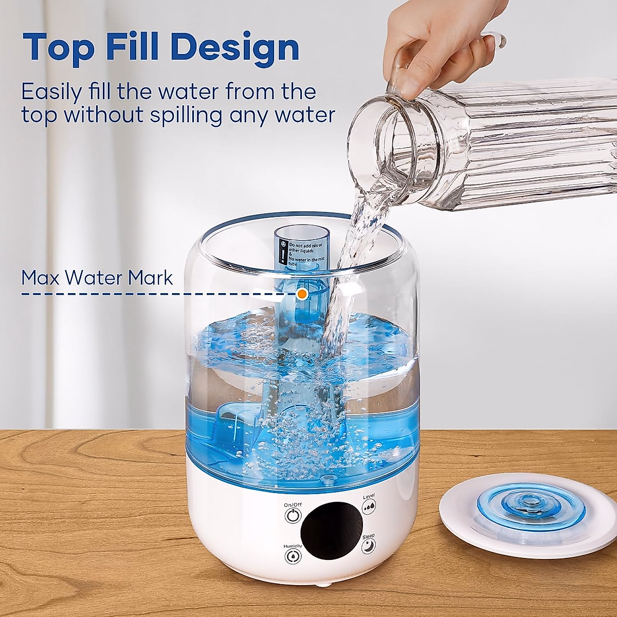 HiLIFE Humidifiers for Bedroom, 3 Times Fog Coverage, 3.2L Ultrasonic Cool Mist Humidifiers for Home Baby Nursery & Plants, Top Fill Air Humidifier Lasts Up to 35 Hours, Auto Shut-Off