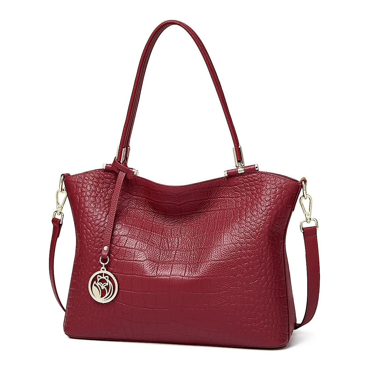 FOXLOVER Cow Leather Tote Bags for Women Large Capacity Top-Handle Handbag  Crocodile Pattern Women’s Shoulder Bag Purse Ladies Casual Crossbody Bag Hobo Bags