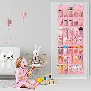 Over The Door Shoe Organizers Pink with 35 Durable Mesh Pockets Baby Organizer Storage Hanging Shoe Organizer Shoe Holder Rack For Toddler Girl Room Baby Room Craft Room Bedroom Pantry Bathroom Closet