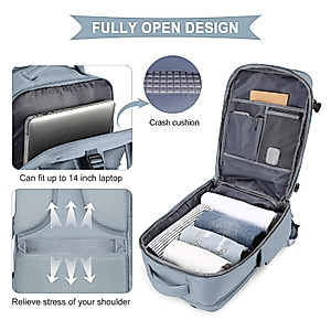 coowoz Large Travel Backpack For Women Men,Carry On Backpack Flight Approved,Hiking Backpack Waterproof Outdoor Rucksack Casual Daypack Fit 15.6 Inch Laptop Shoes Compartment (Gray Blue-L)