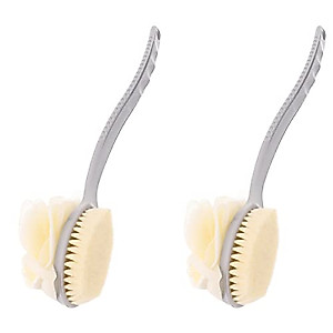 2pcs in Skin Dual-Sided Shower and Sides with Spa Sided Handle Bath Washing Cellulite Back Loofah Scrubber Dual- Wet or Long Body Grey Double Portable Exfoliating Dual