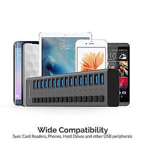 Sabrent 16-Port USB 3.0 Data HUB and Charger with Individual switches + 22AWG 3 Feet USB 3.0 Extension Cable
