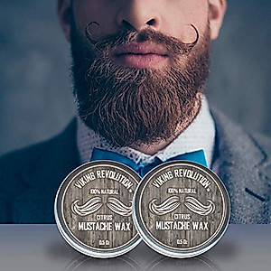 Viking Revolution Mustache Wax 2 Pack - Beard & Moustache Wax for Men - Strong Hold Helps Train Tame & Style (Citrus, 2 pack)