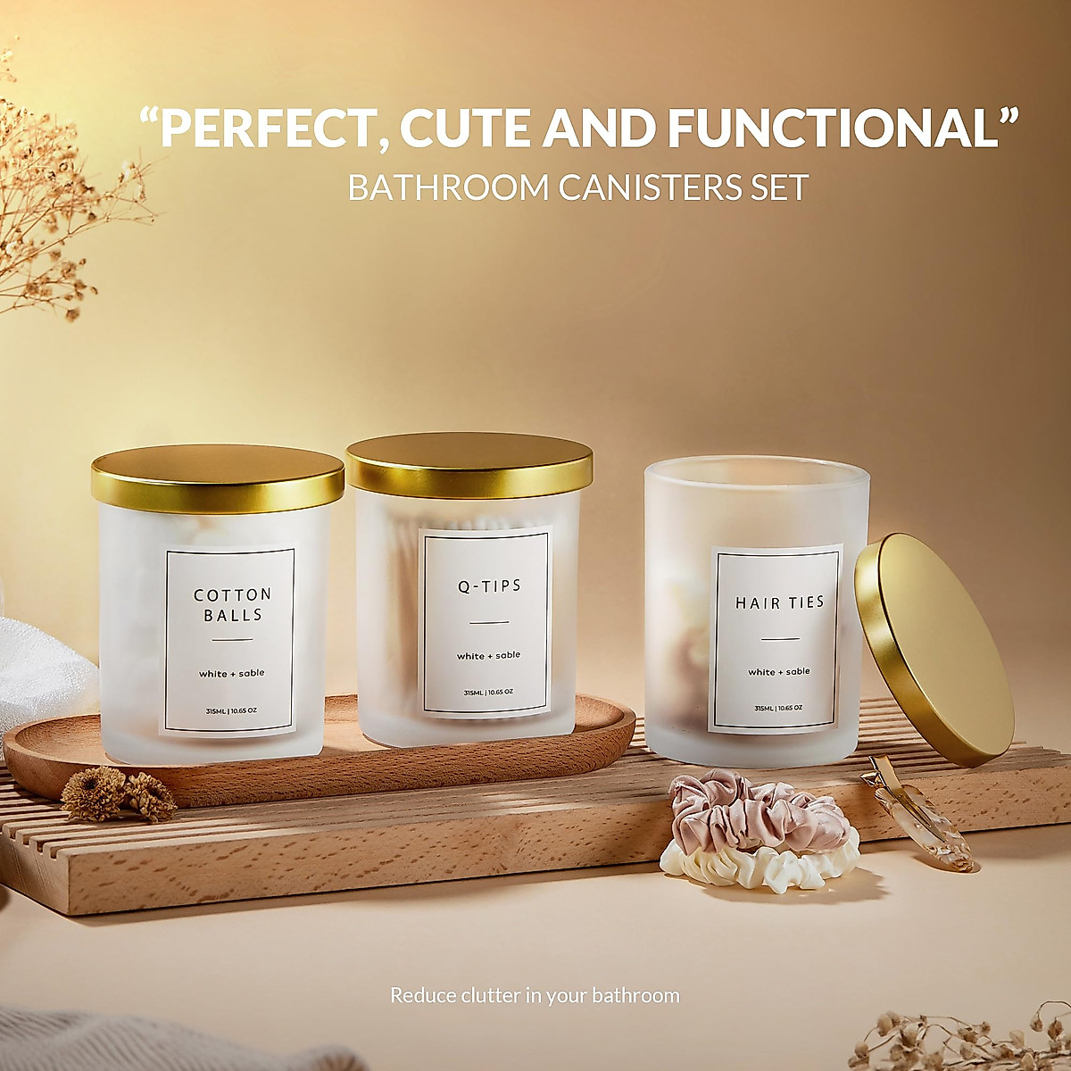 white + sable Bathroom Cotton Ball and Qtip Organizer (3 Pack), cotton swabs holder, Qtip and Cotton Ball Holders for Bathroom