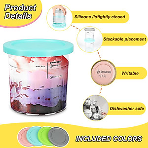 Advantez Replacement For Ninja Creami Deluxe Pints and Lids-4 Pack, 24oz Reusable Ice Cream Containers Dishwasher Safe, Compatible With NC501 NC500 Series 11-In-1 Ninja Ice Cream Maker